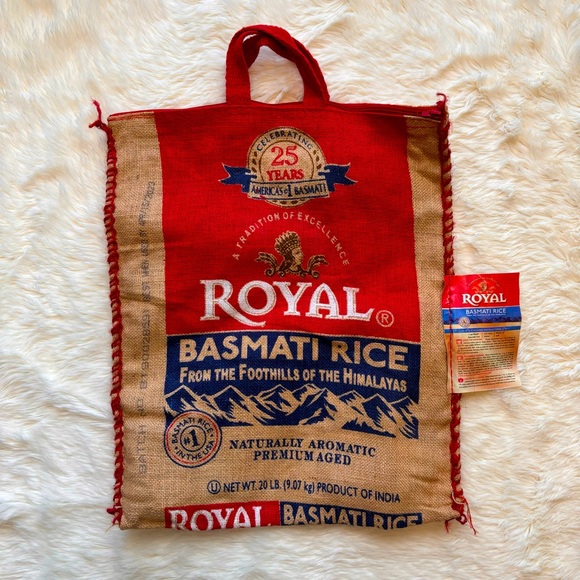 Bags | Royal Basmati Burlap Rice Bag Zipper Close Top Handled Tote Bag ...